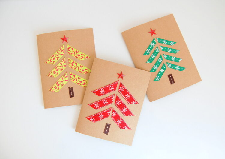 DIY Christmas Cards with Ribbon and Fabric Scraps