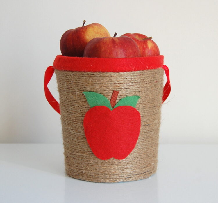 Upcycled Ice Cream Container turned Apple picking bucket