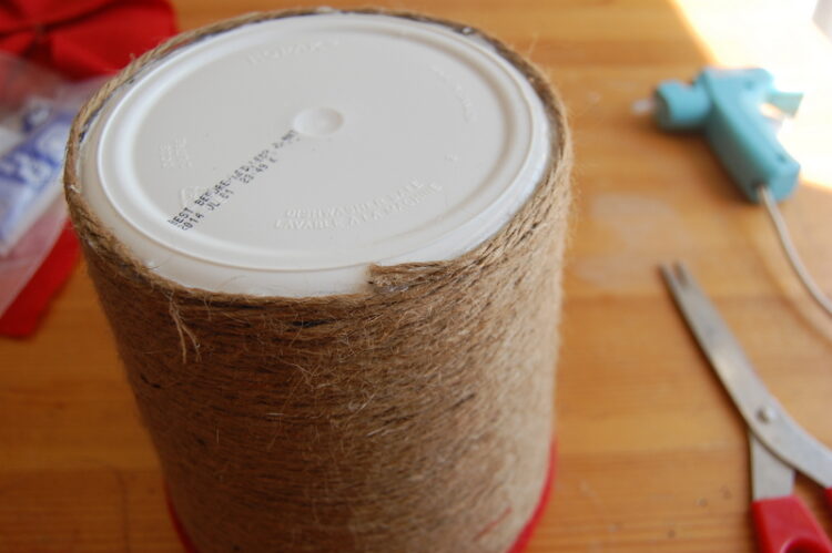Upcycled Ice Cream Container turned Apple picking bucket