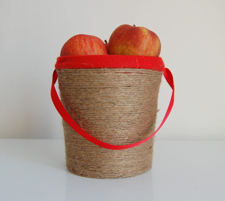 Upcycled Ice Cream Container turned Apple picking bucket